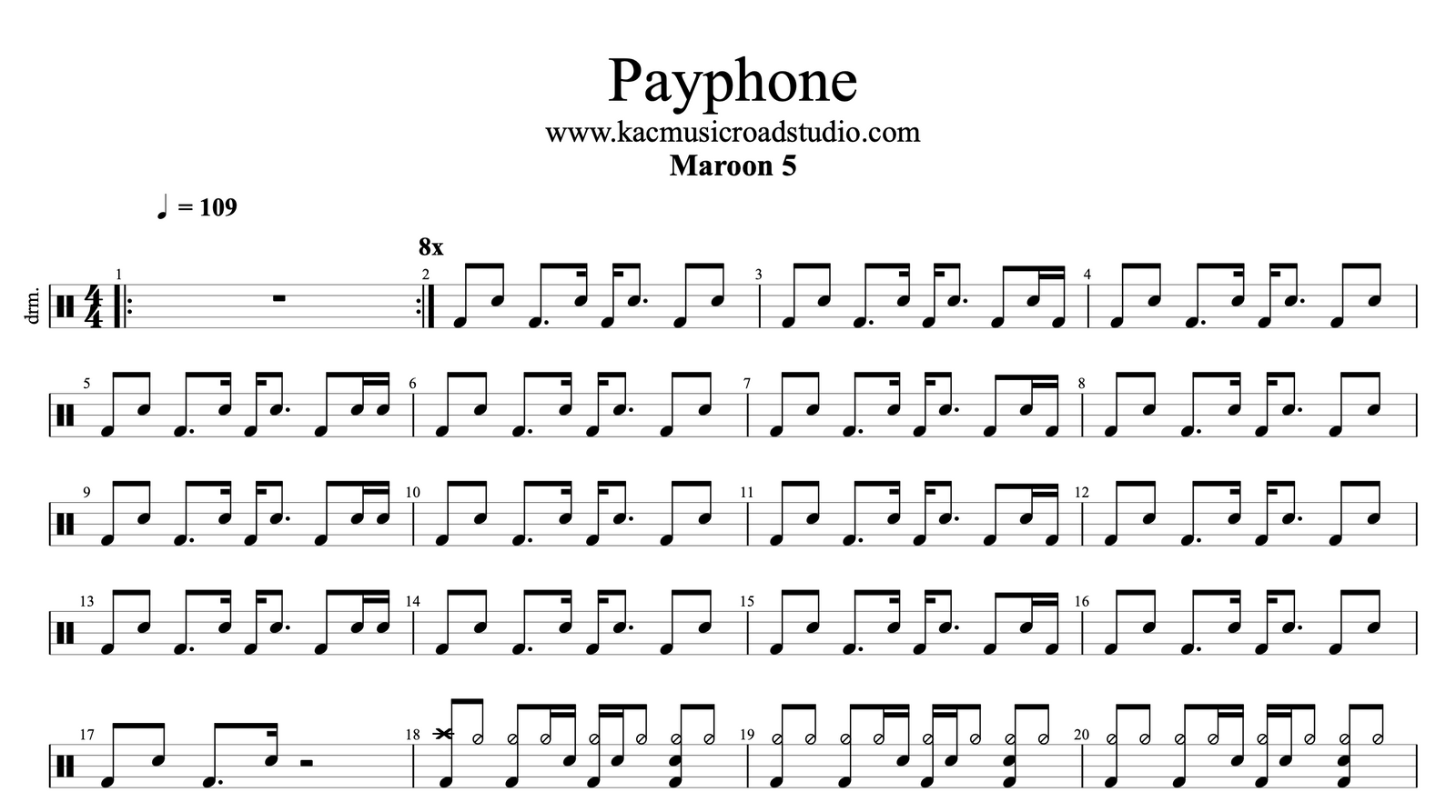 Maroon 5 - Payphone (鼓譜 Drum score)